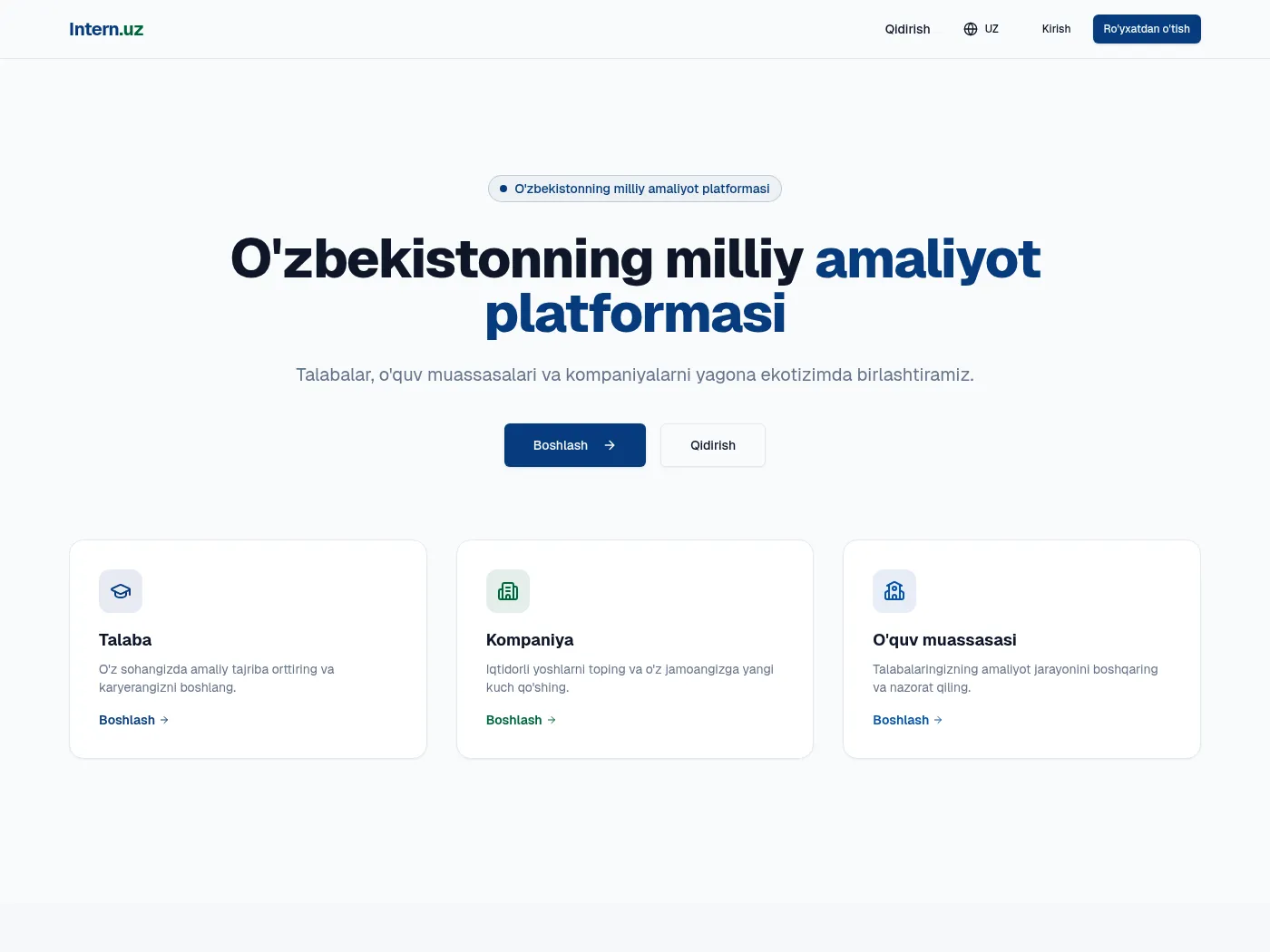 Intern.uz Internship Platform