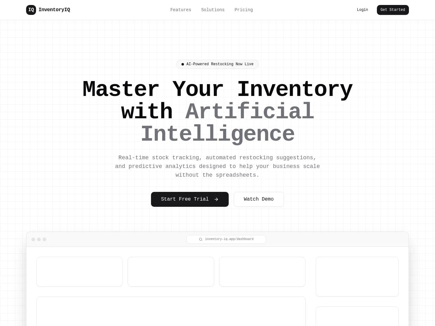 InventoryIQ Landing & Dashboard