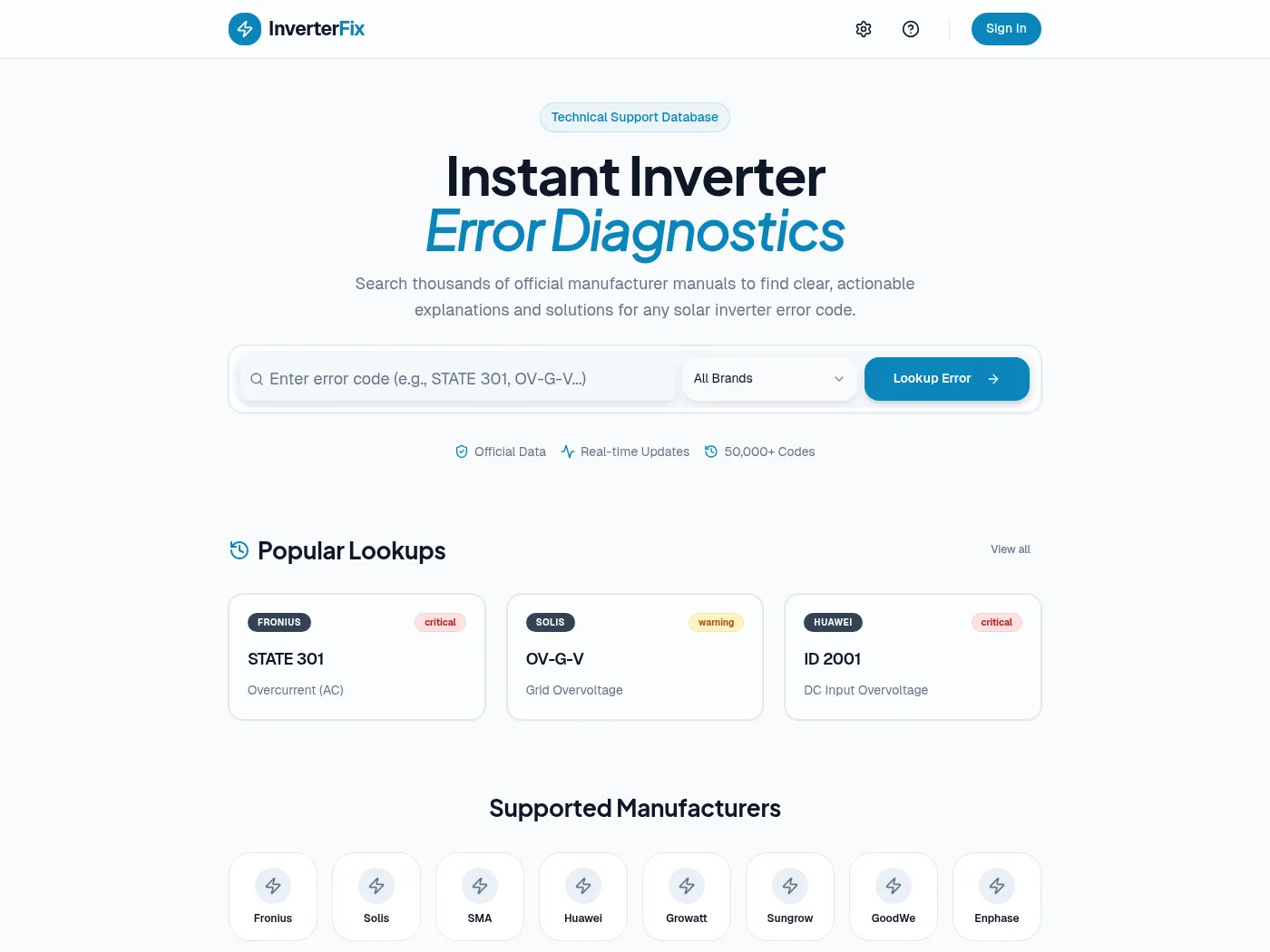 Inverter Error Lookup