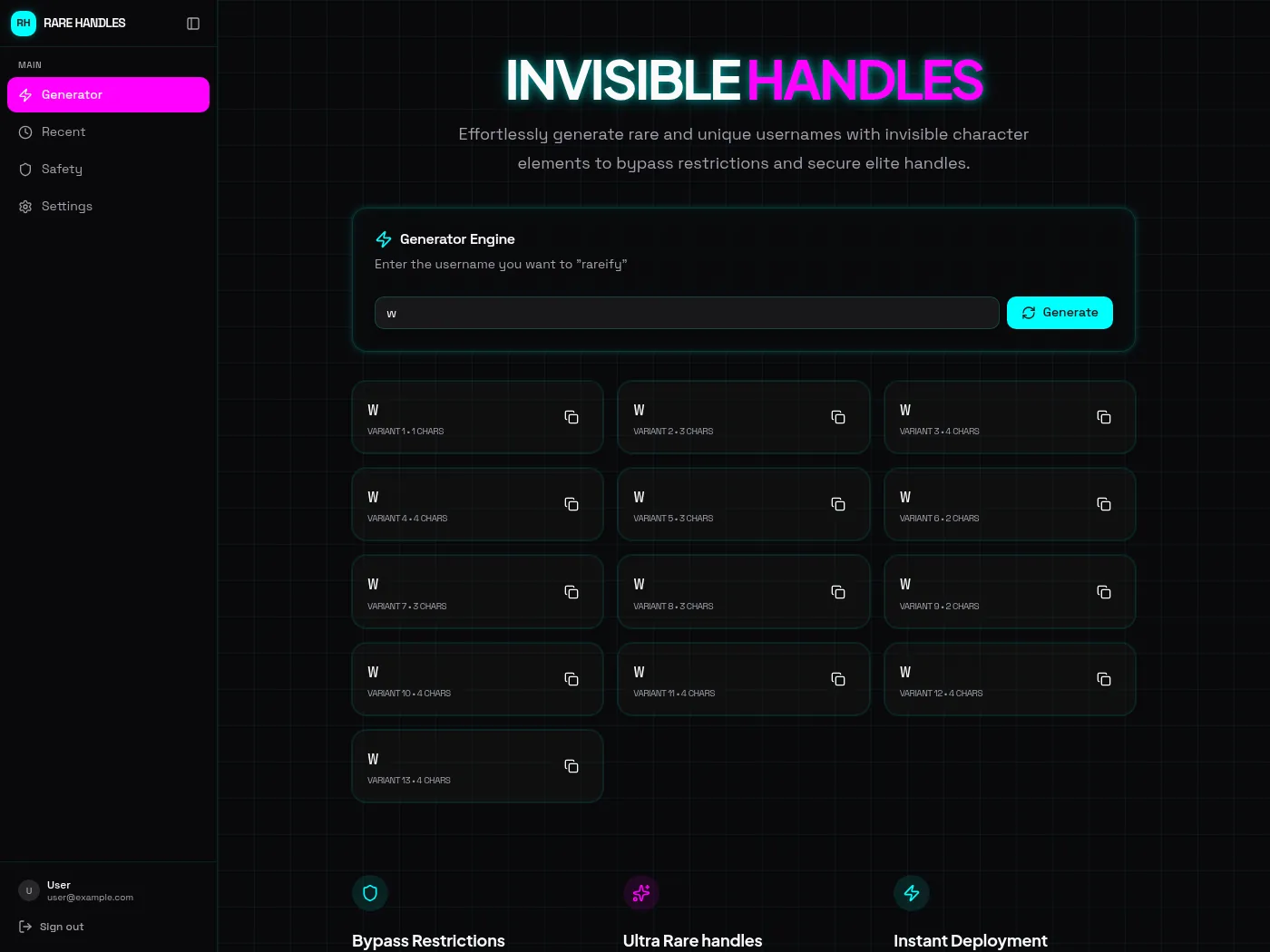 Invisible Username Generator