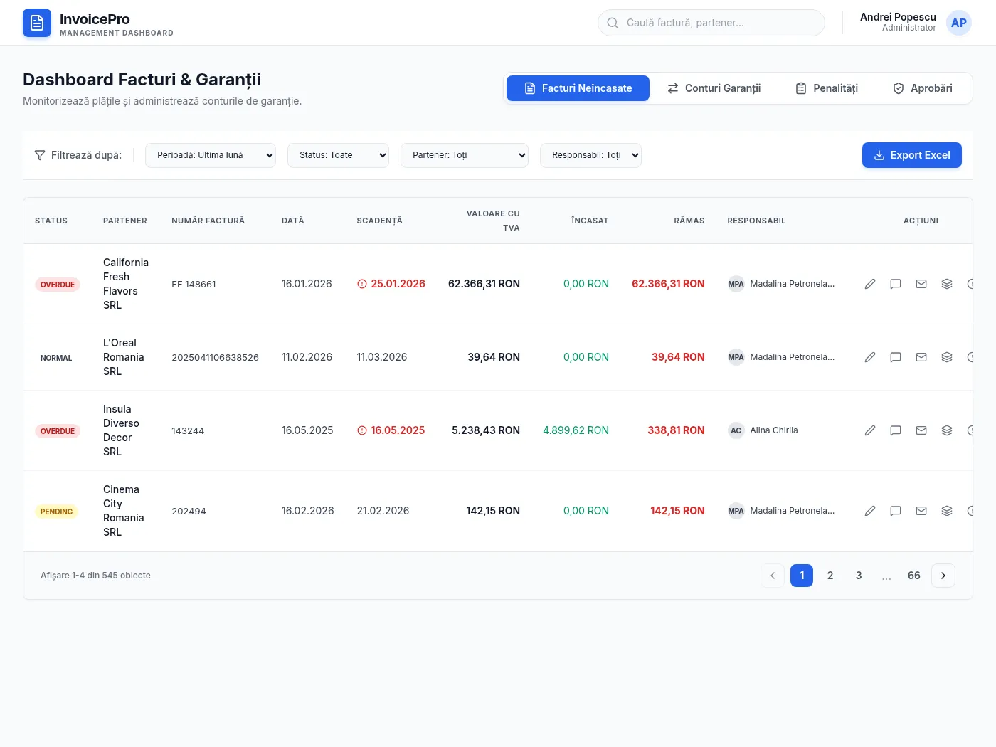 Invoice & Guarantee Dashboard