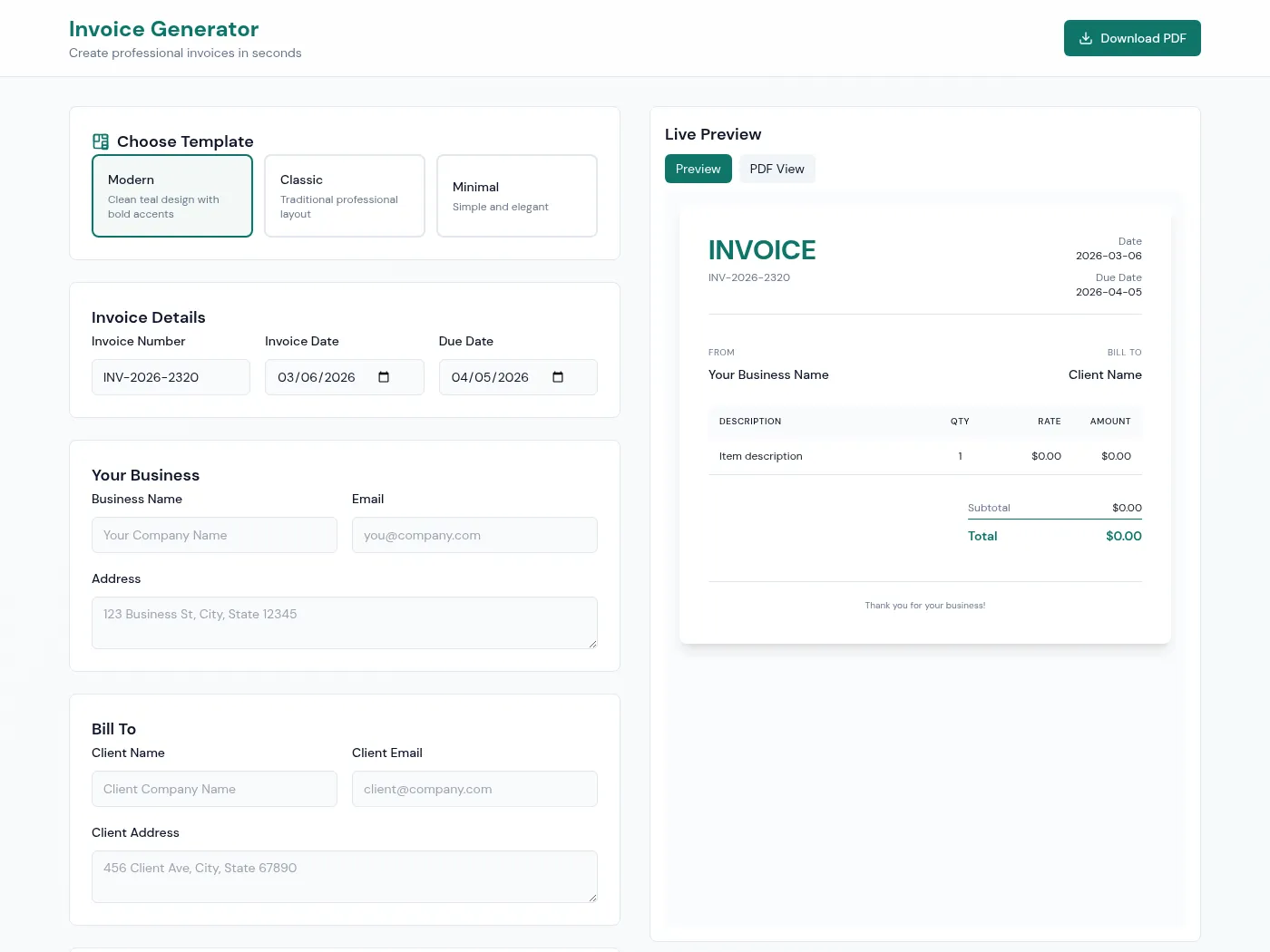 Invoice PDF Generator