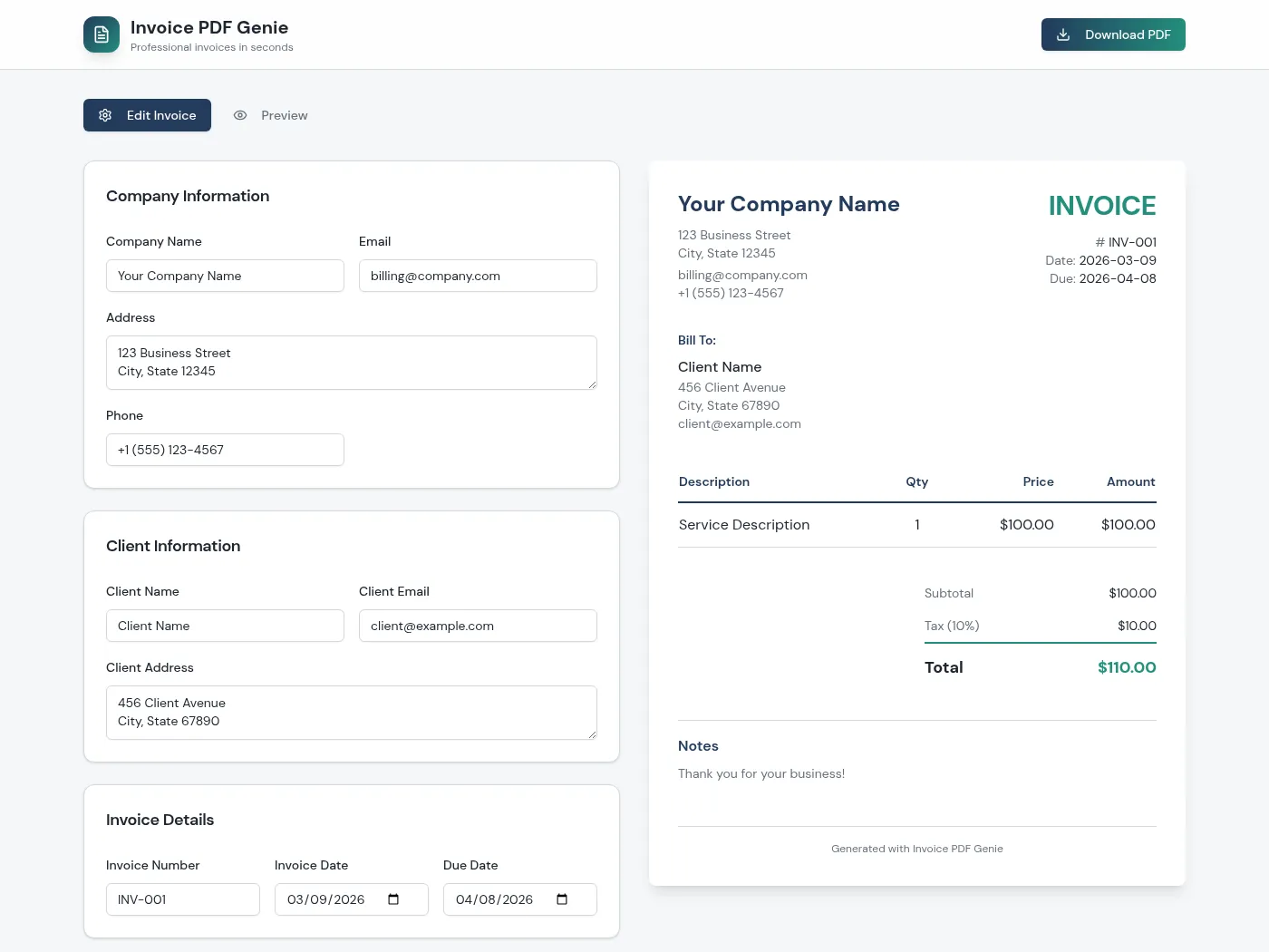 Invoice PDF Genie