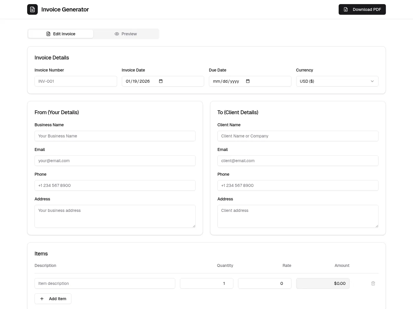 Invoice PDF Generator