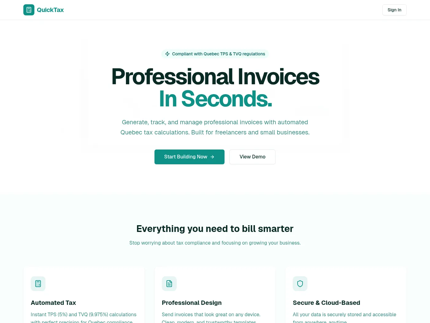 QuickTax Invoice Builder