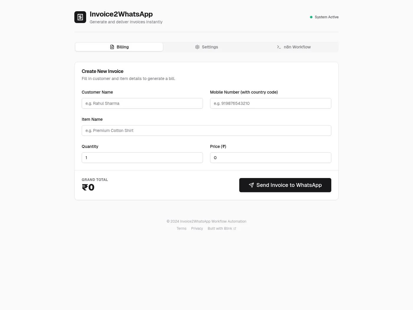 Invoice2WhatsApp Workflow