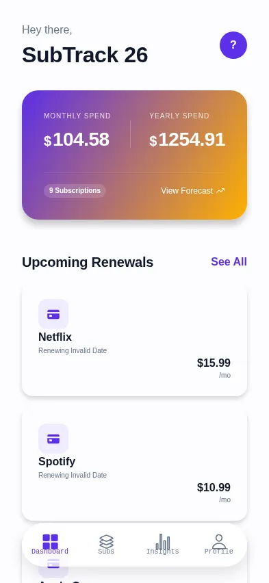 iOS 26 Sub Tracker