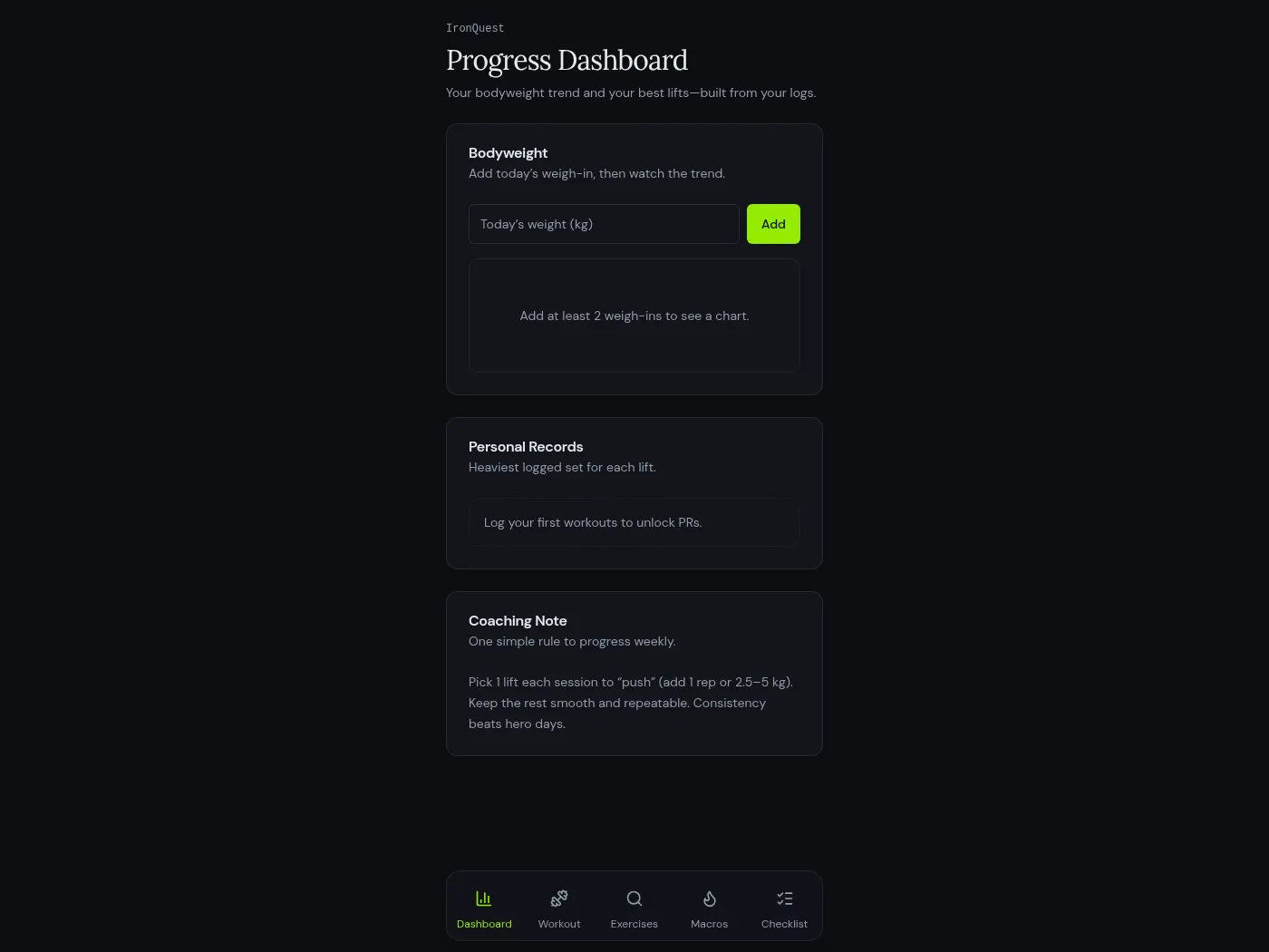 IronQuest Workout Tracker