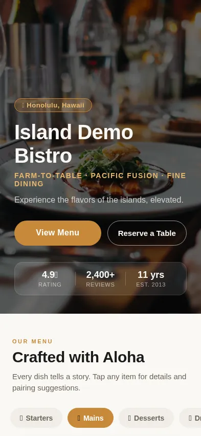 Island Menu Demo App