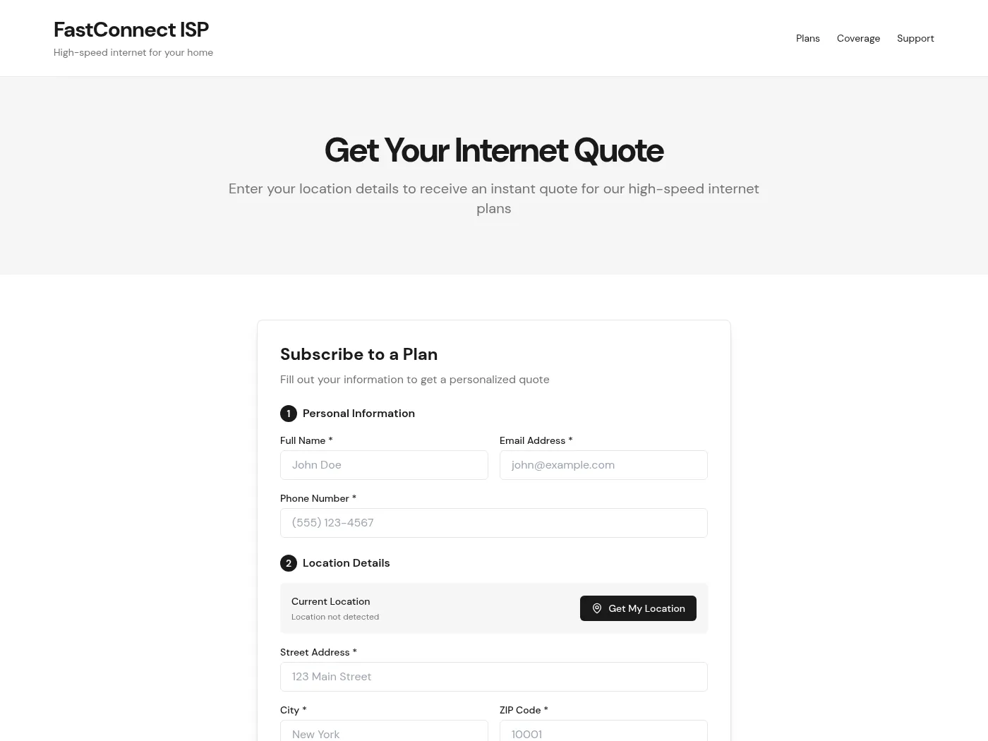 ISP Plan Quote Portal