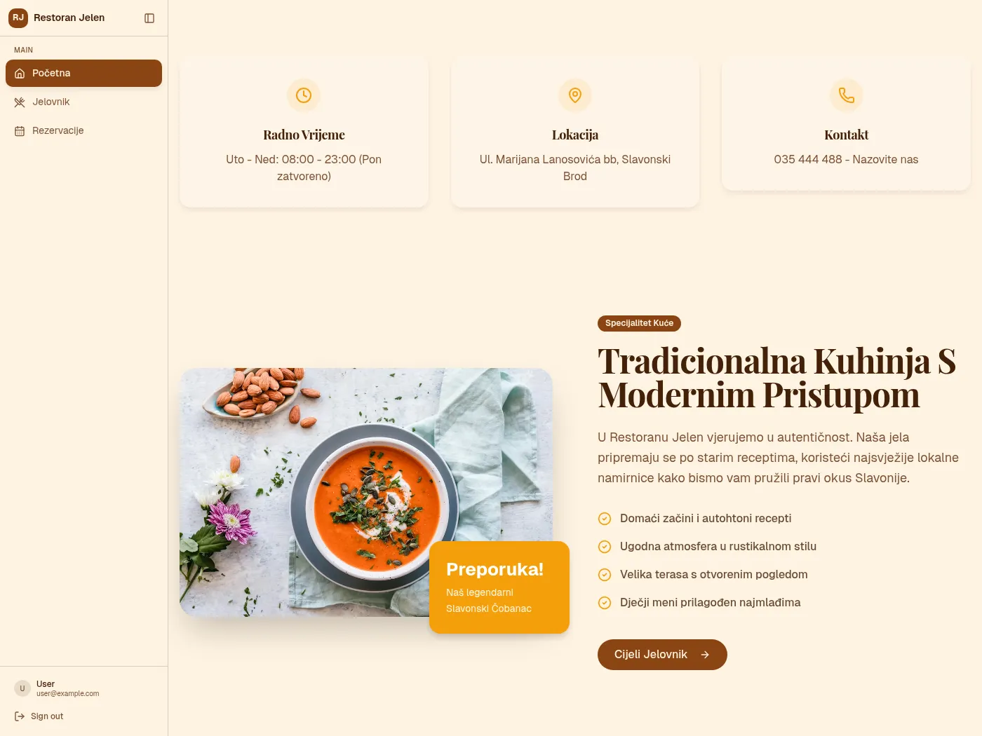 Jelen Restaurant Web Page