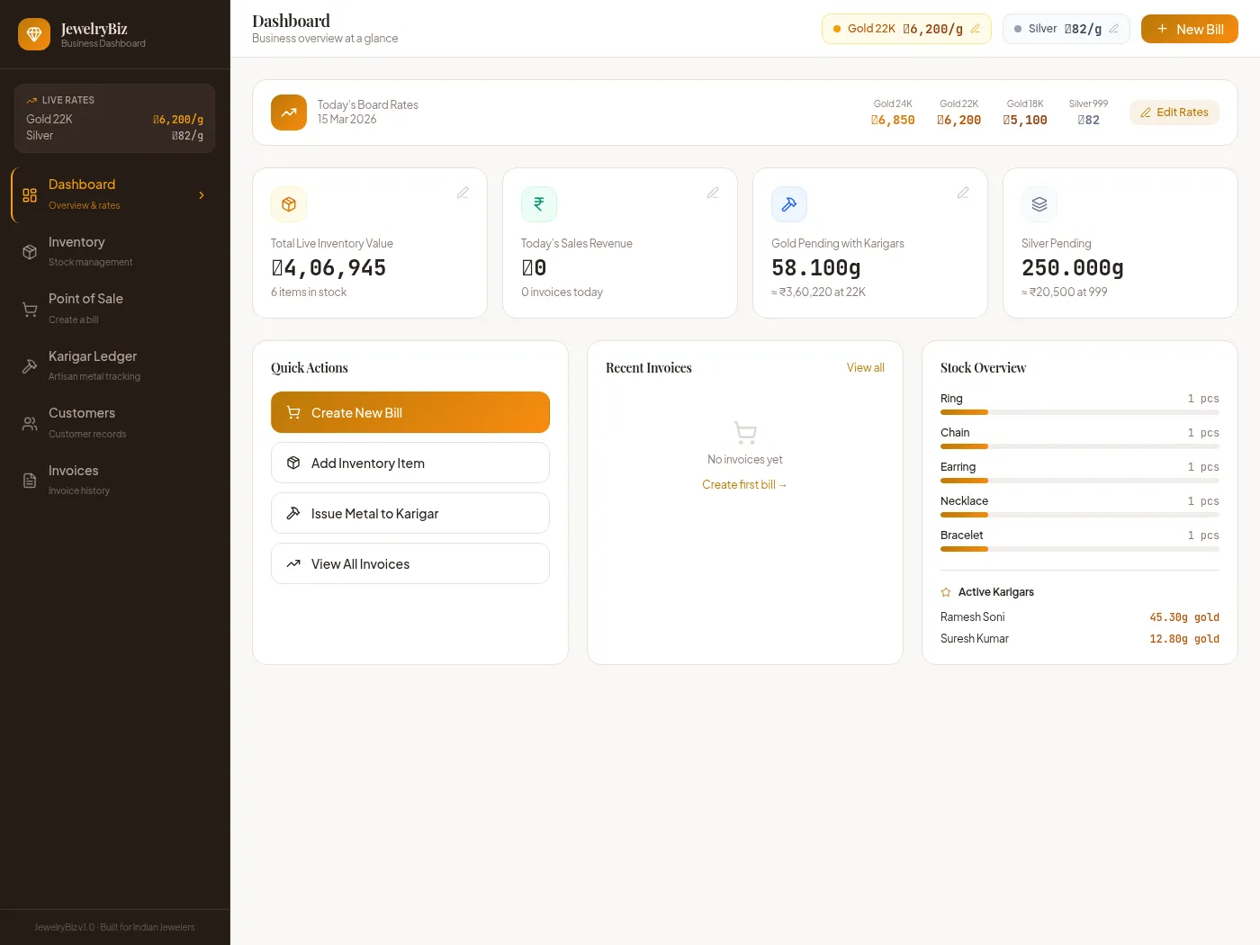 JewelryBiz Dashboard