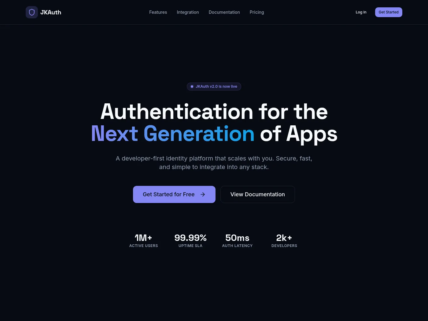 JKAuth Landing Page
