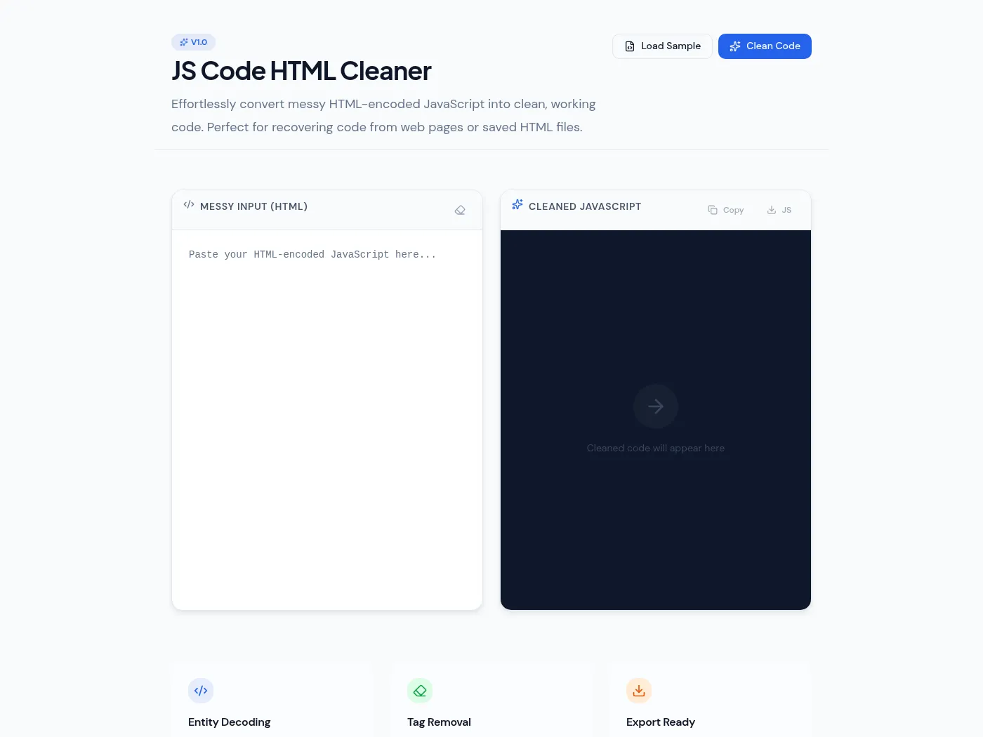 JS Code HTML Cleaner