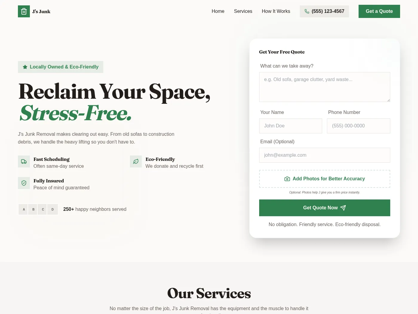 J’s Junk Landing Page