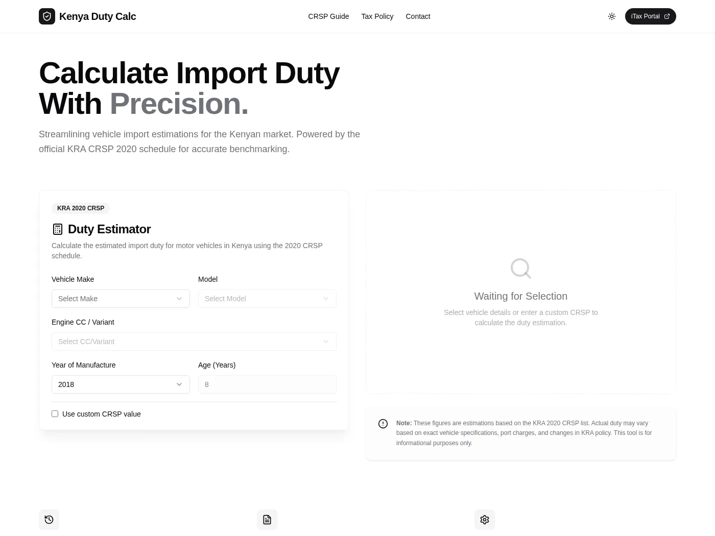 Kenya Auto Duty Calculator