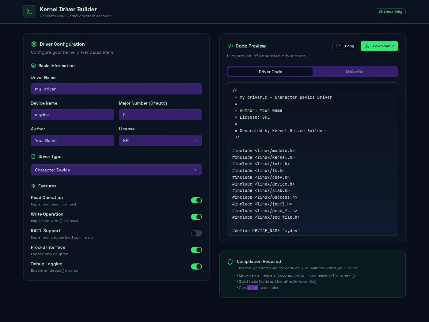 Kernel Driver Builder