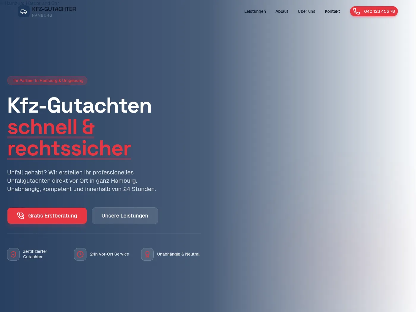 Gutachter Hamburg Landingpage