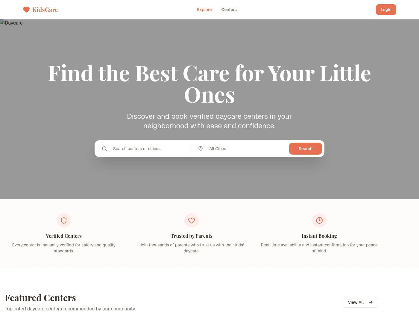 Kids Care Booking App