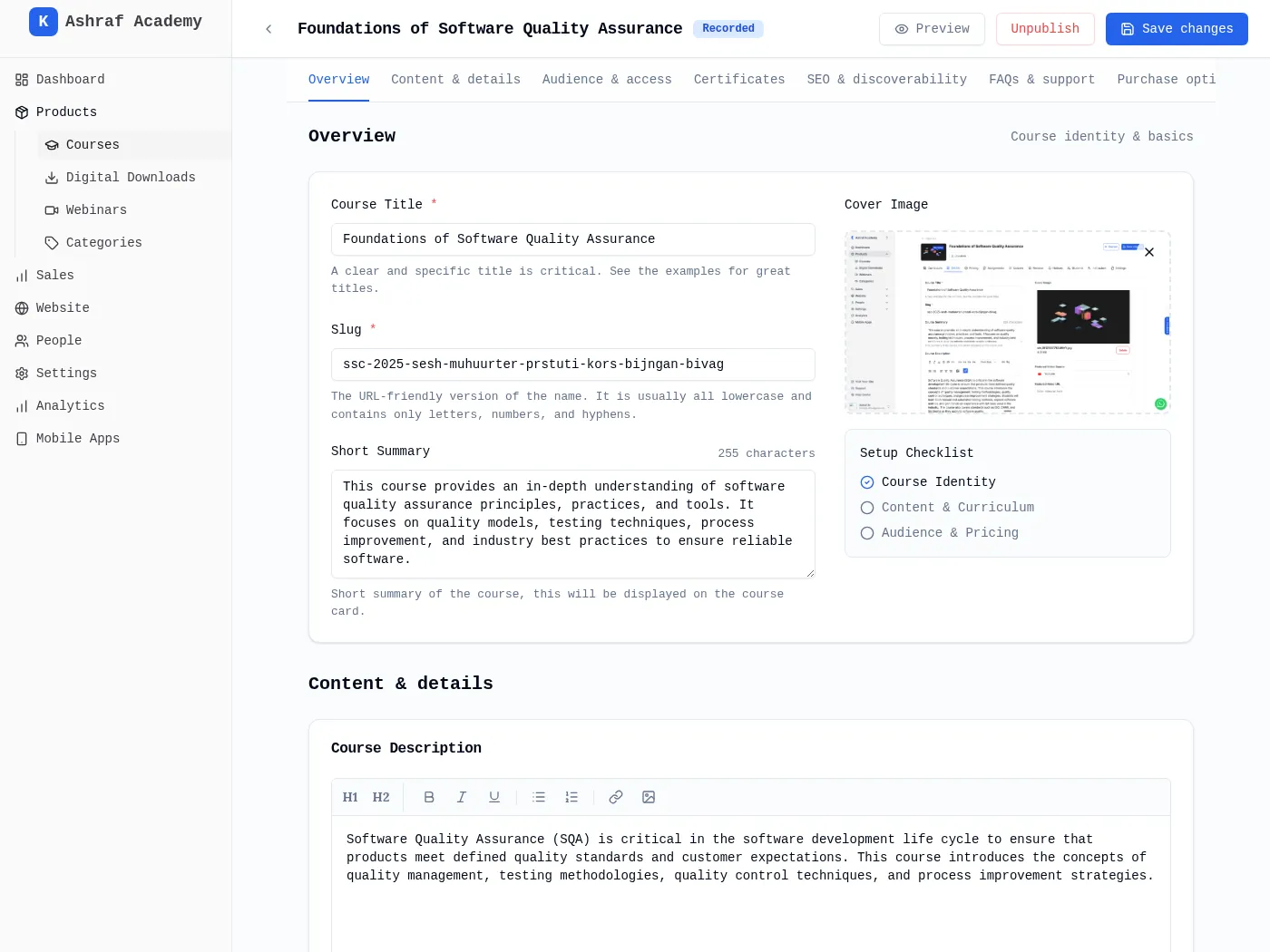 Klasio Unified Course Setup