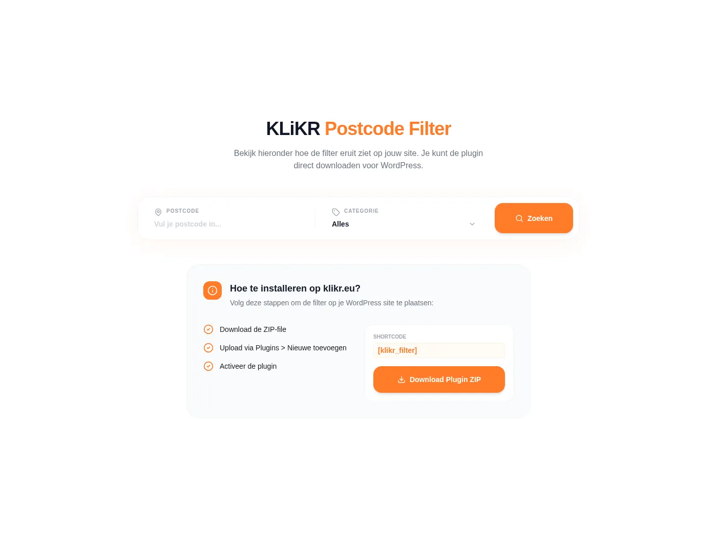 Klikr Postcode & Category Filter