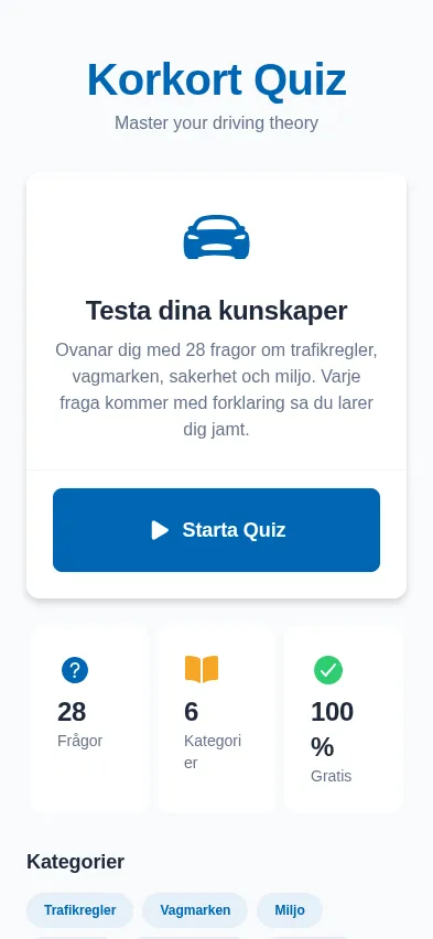 Körkort Quiz App