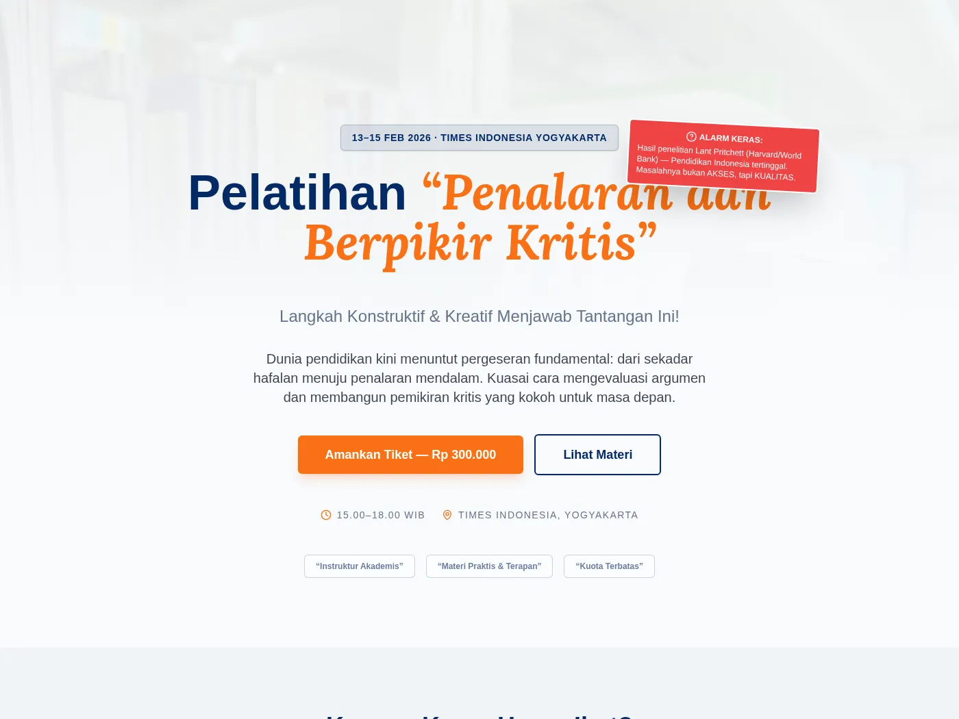 Landing Page Pelatihan Kritis