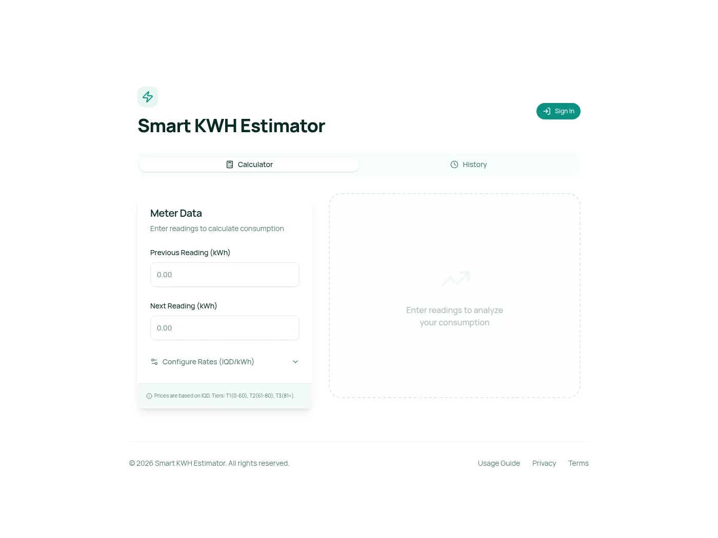 Smart KWH Cost Estimator