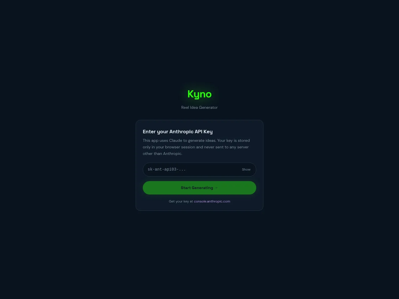 Kyno Reel Idea Generator