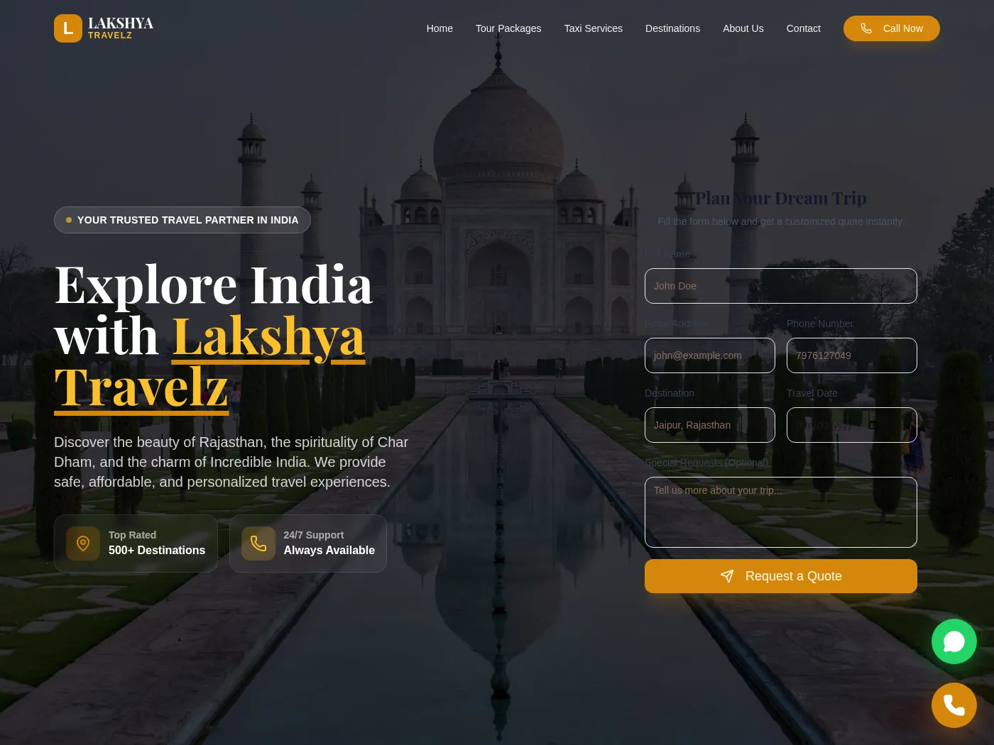 Lakshya Travelz Website