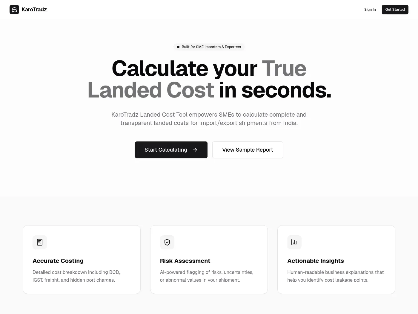 KaroTradz Landed Cost Tool