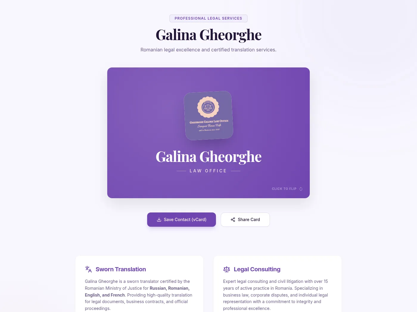 Galina Gheorghe Law Card