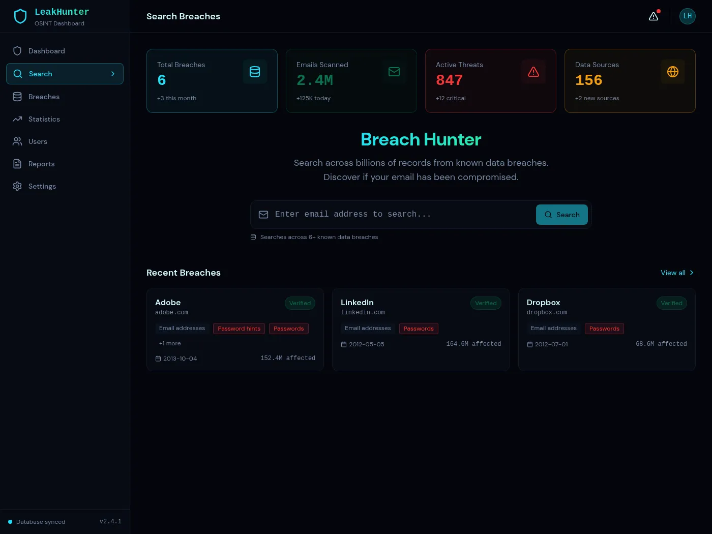 LeakHunter OSINT Dashboard