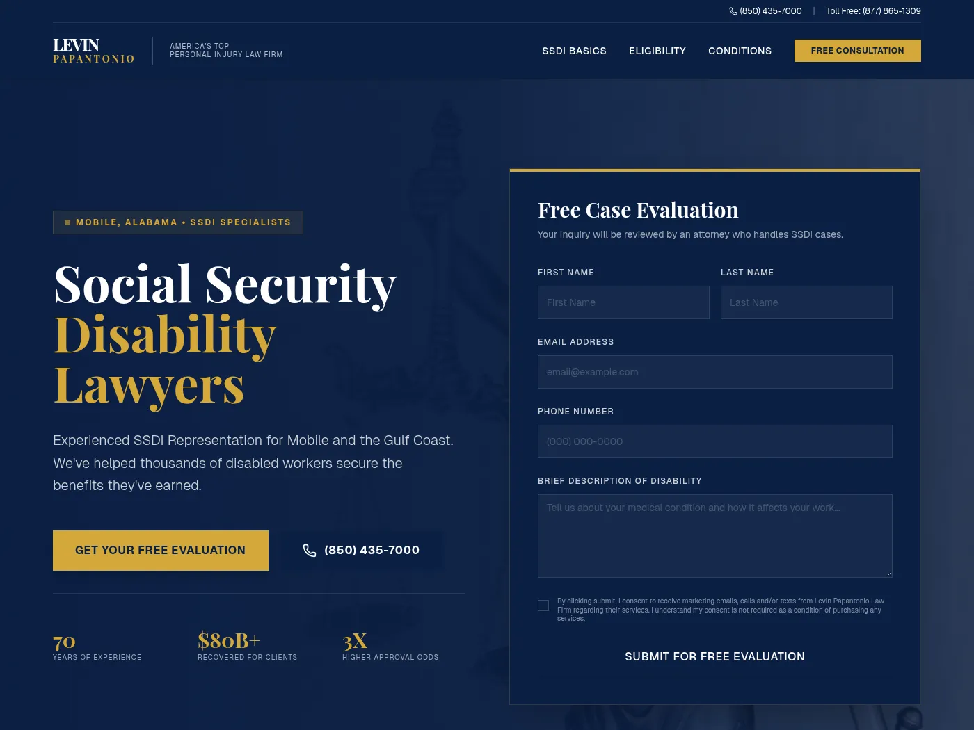 Levin Law Landing Page
