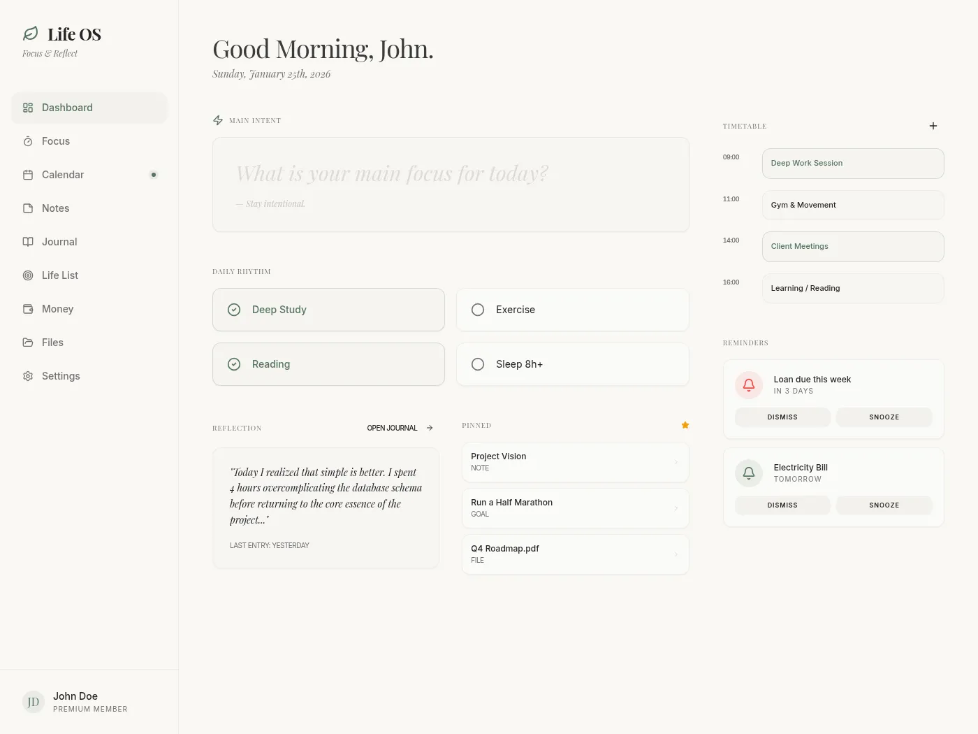 Life OS — Focus & Reflect