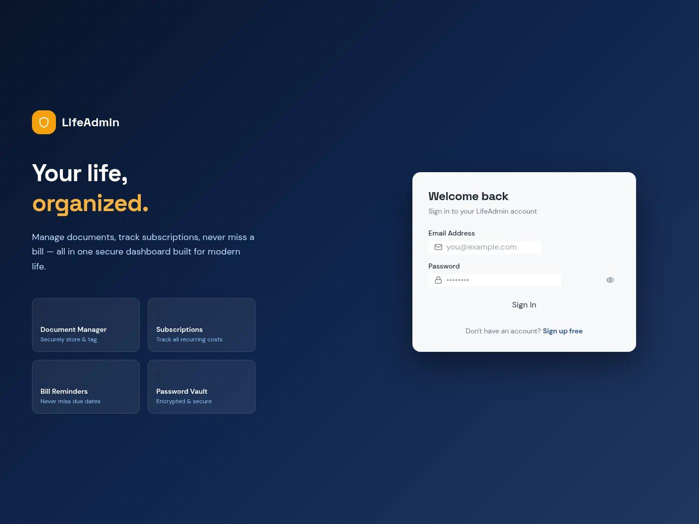 LifeAdmin Dashboard