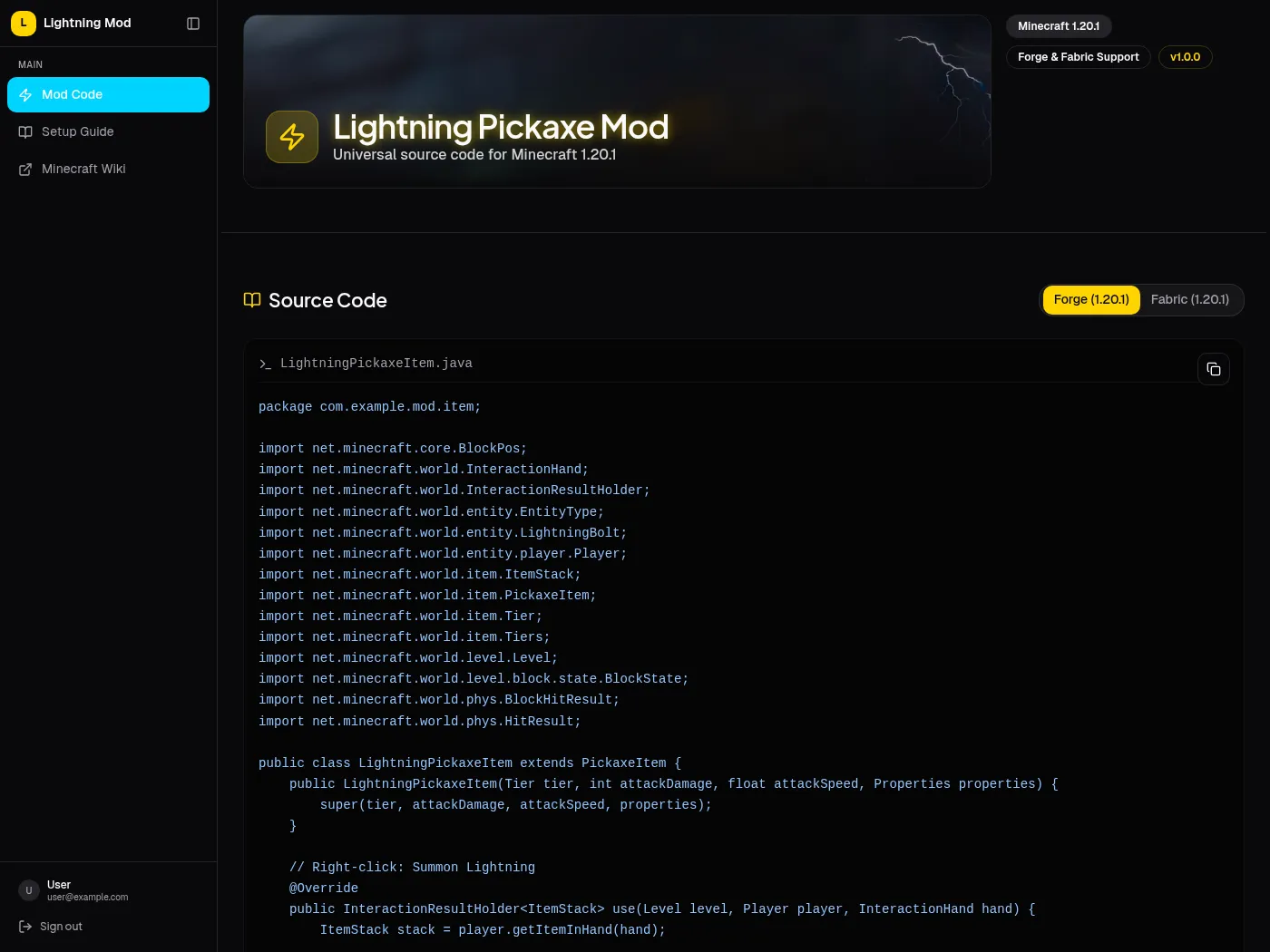 Lightning Pickaxe Mod