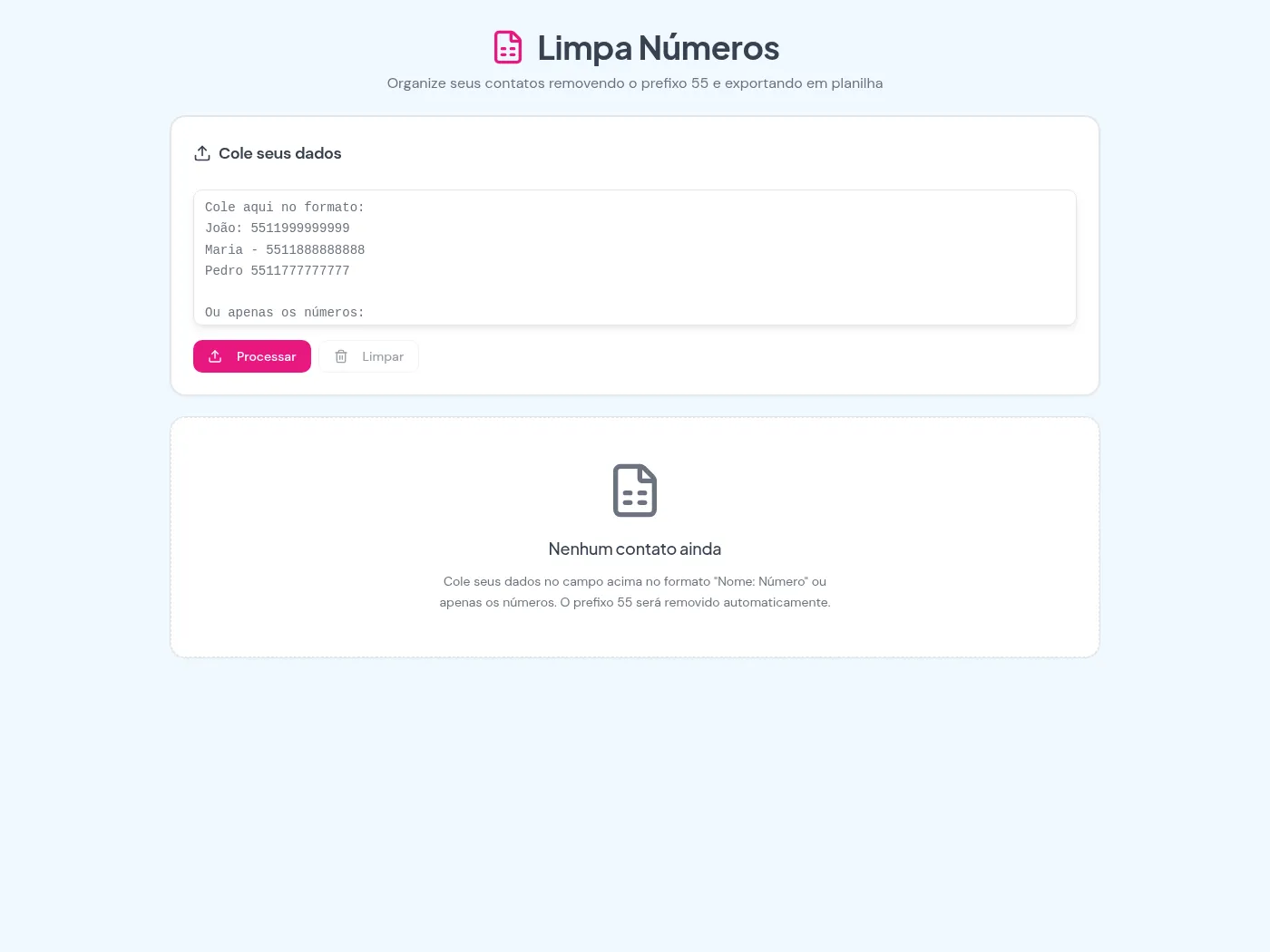 Planilha Limpa Números