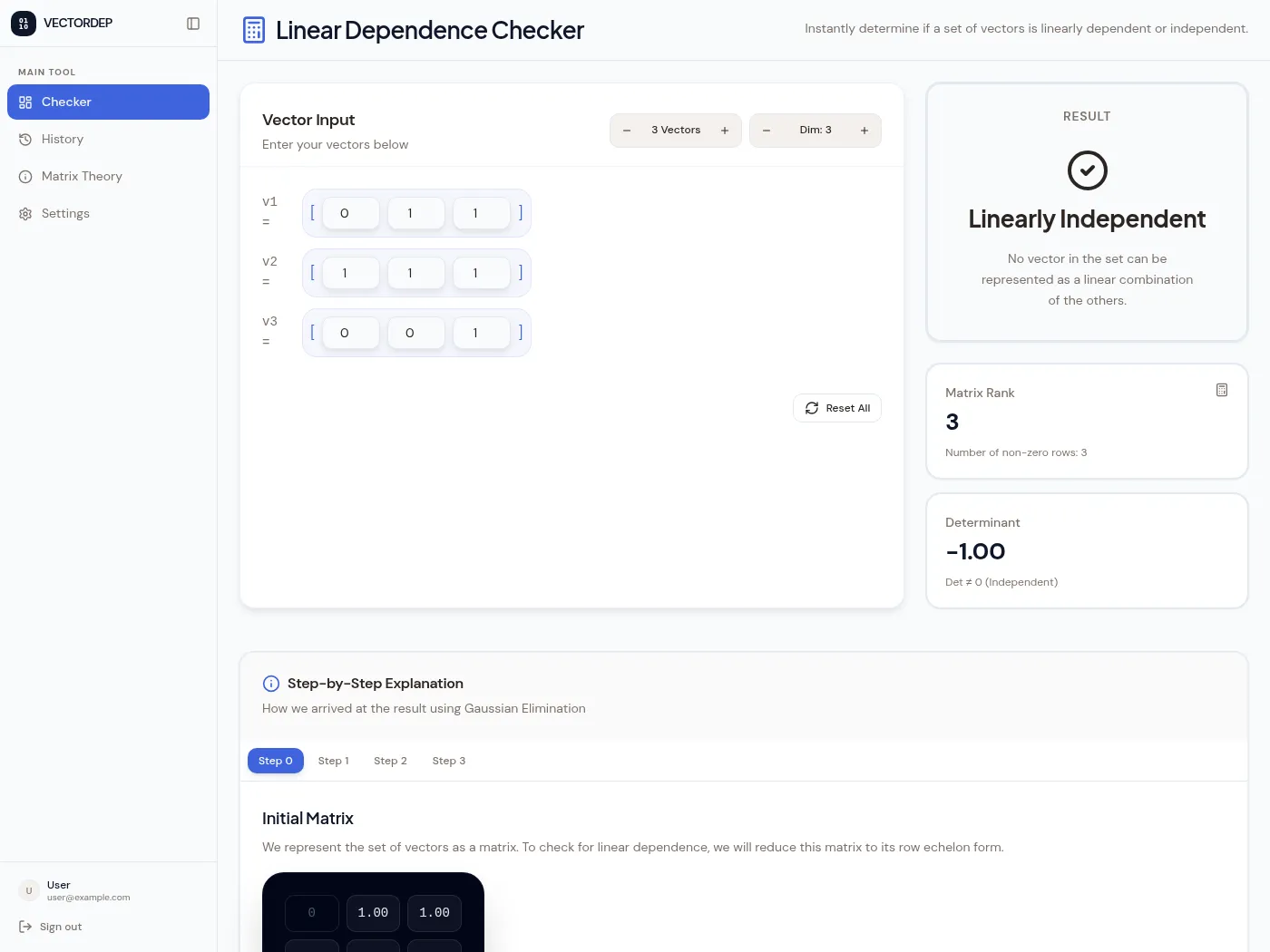 Linear Dependence Checker