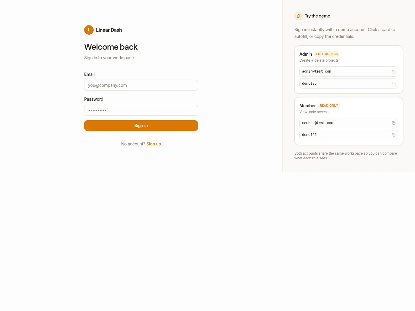 Linear Dash Workspace