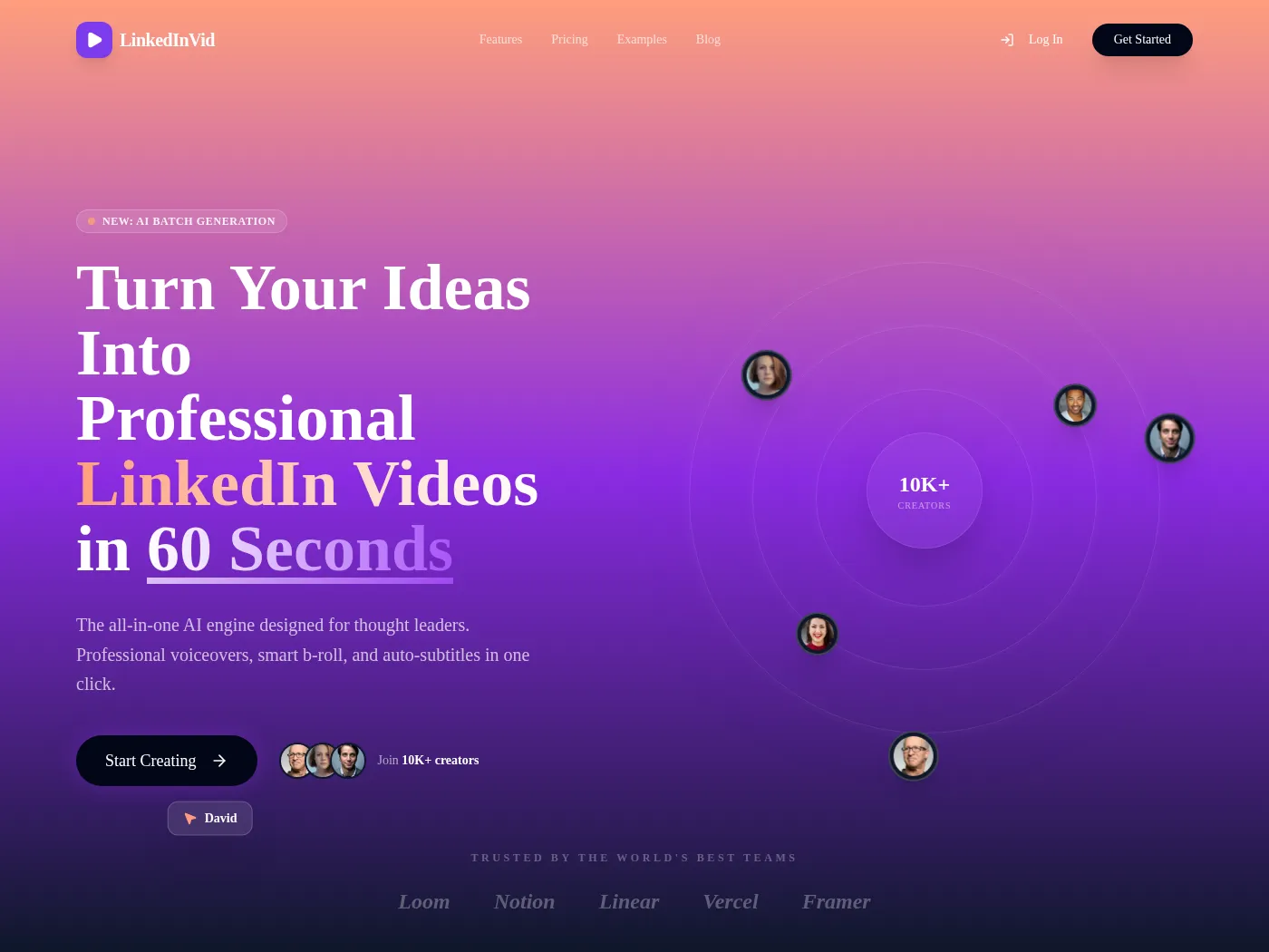 LinkedInVid Landing Page