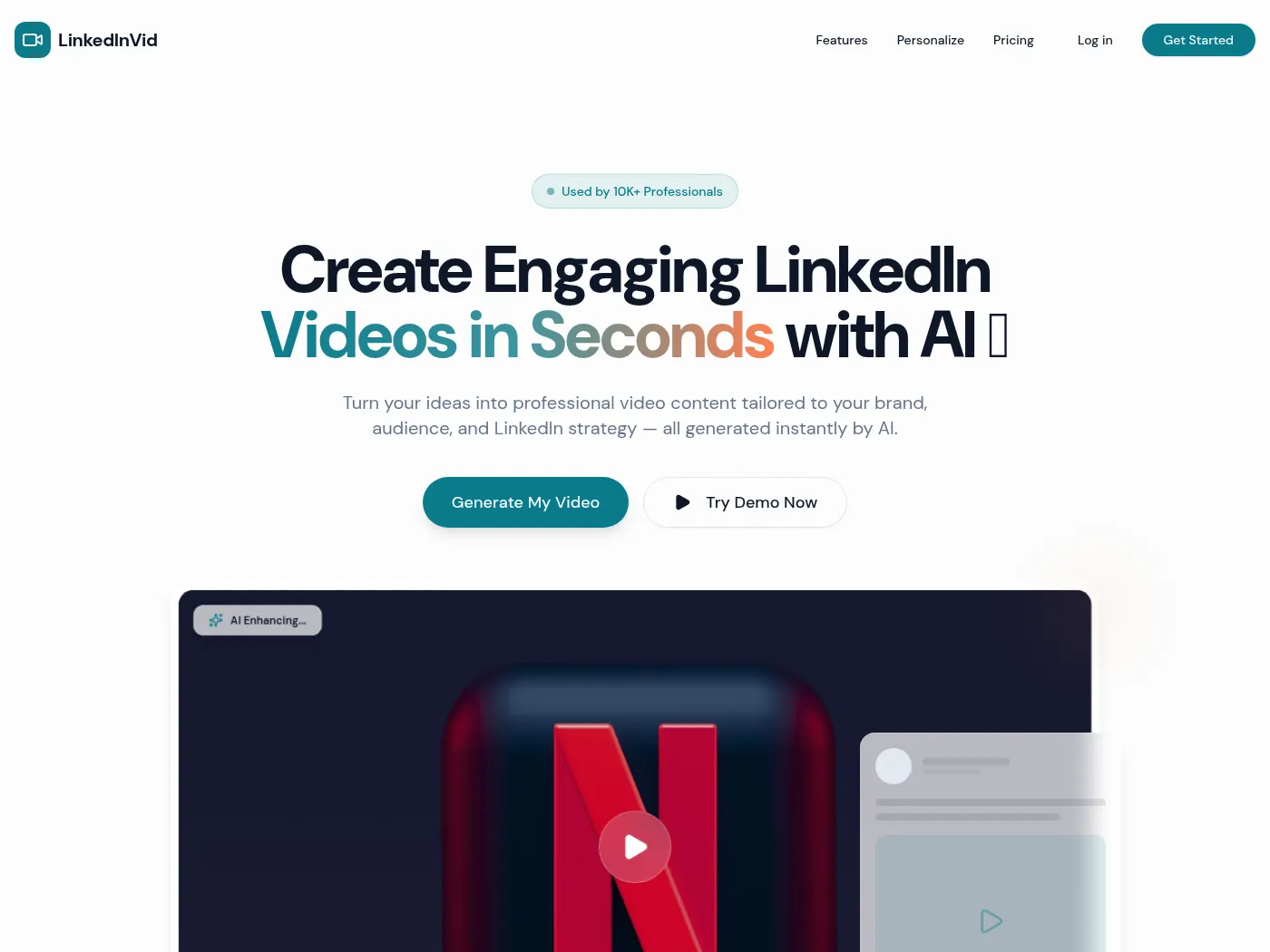 LinkedInVid SaaS Landing
