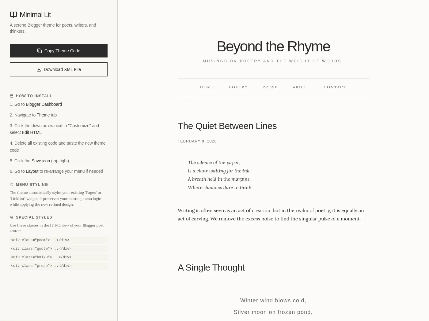 Minimalist Lit Blog Theme