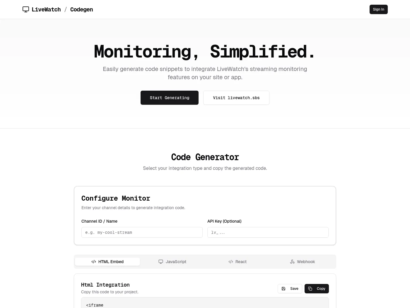 LiveWatch Generator