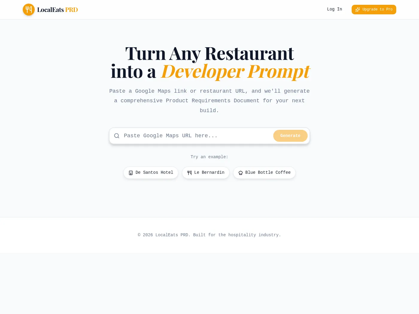 Local Eats PRD Generator