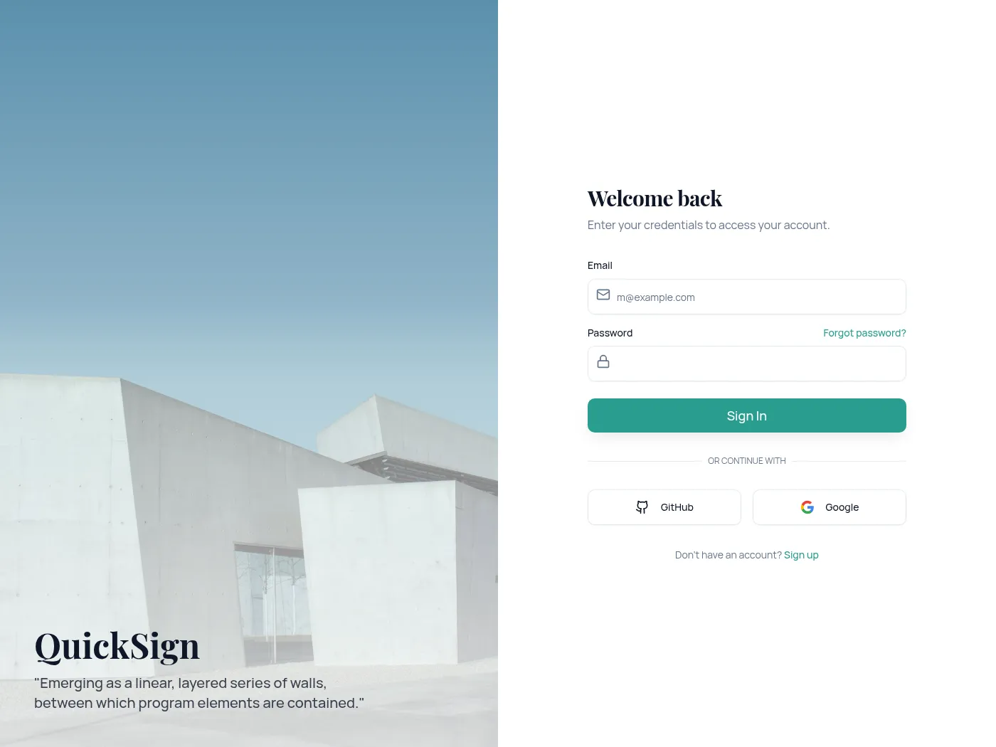 QuickSign Login Page