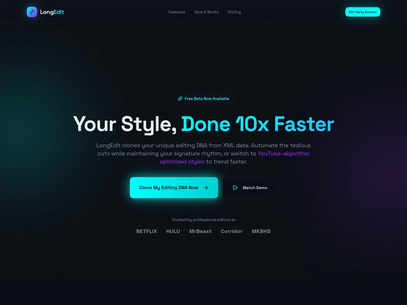 LongEdit Landing Page