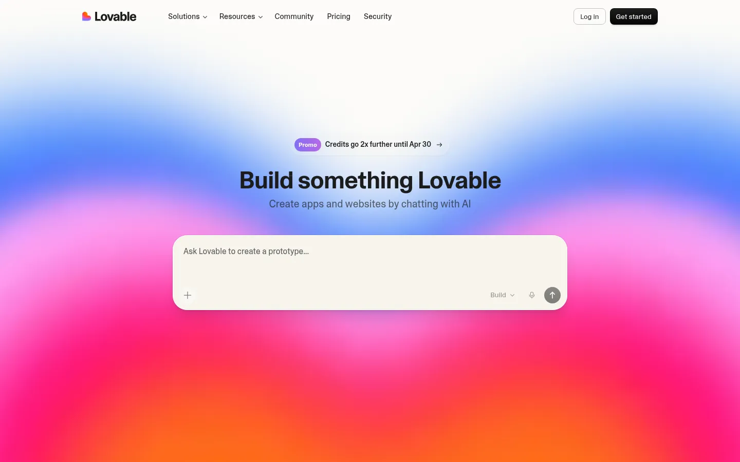 Lovable landing page — AI app builder with chat-first UX and tier-one default UI polish