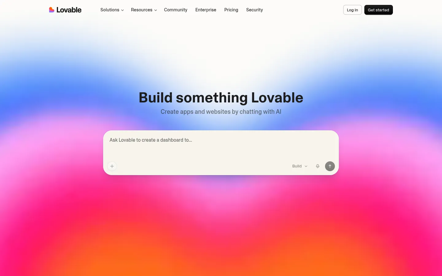 Lovable landing page — AI app builder with Creative Engine and design preview features launched May 2026