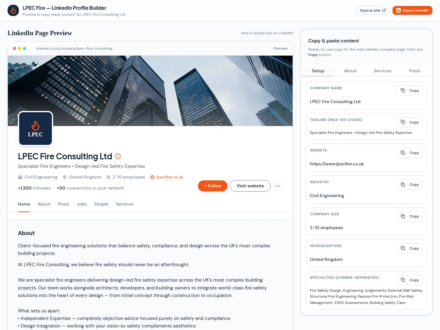 LPEC Fire LinkedIn Profile